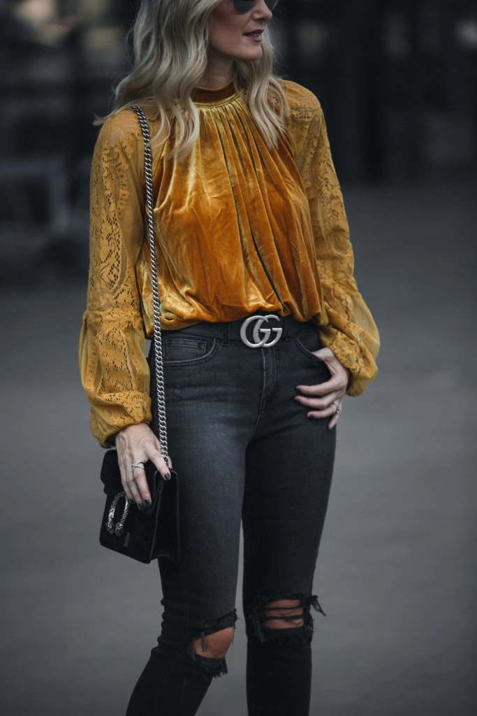 Velvet Top / Free People Gold Velvet Lace Top / So Heather